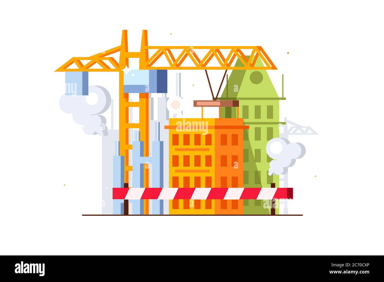 Bright and contrast construction site, flat vector illustration ...