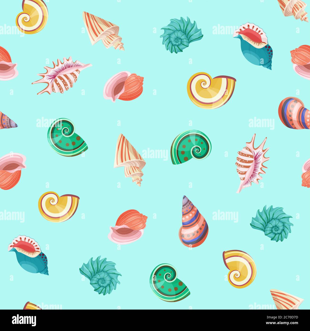Seashells seamless vector realistic pattern colored isolated Stock ...