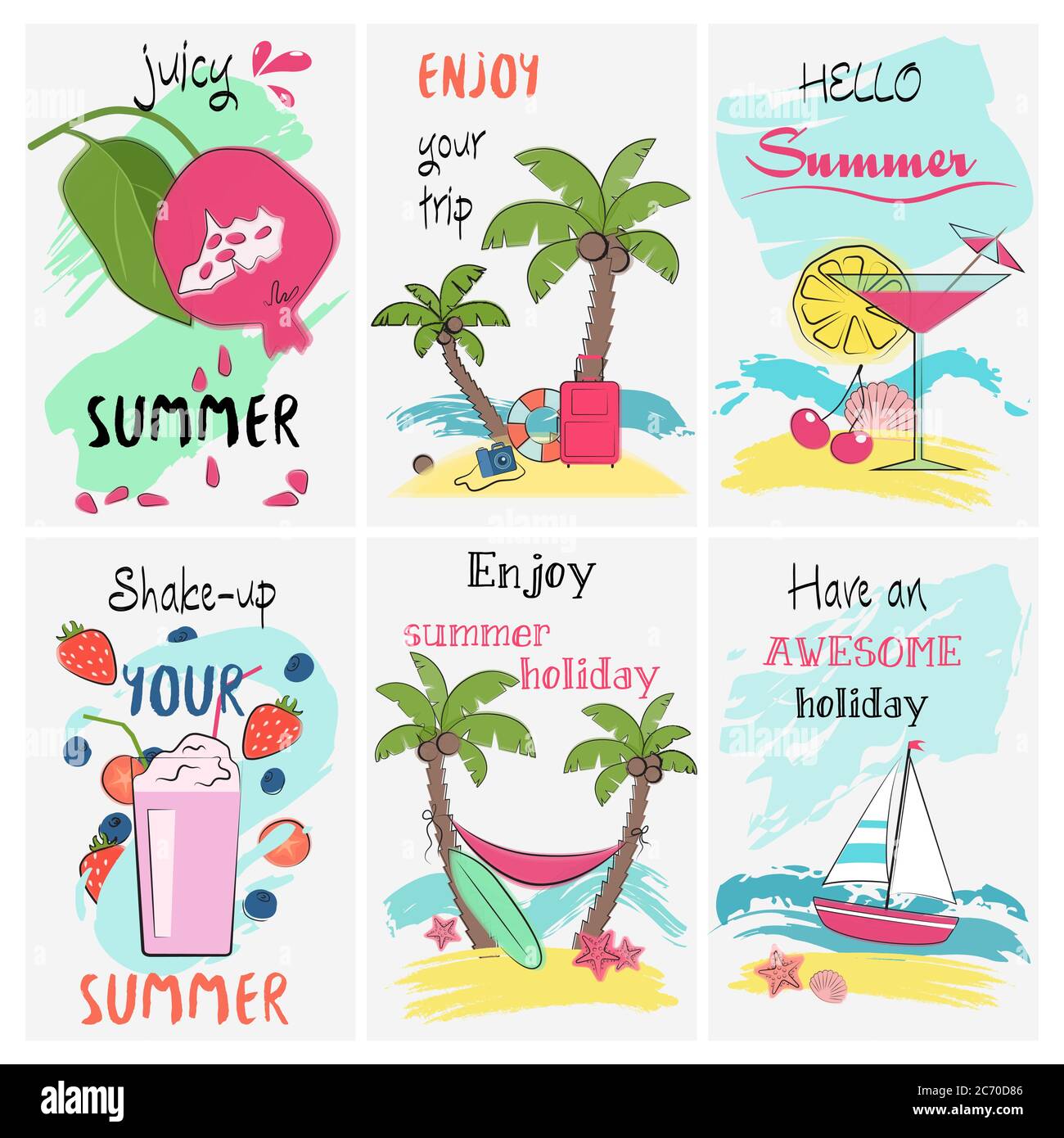 Summer holidays vacation poster set. Greeting and invitation lettering ...