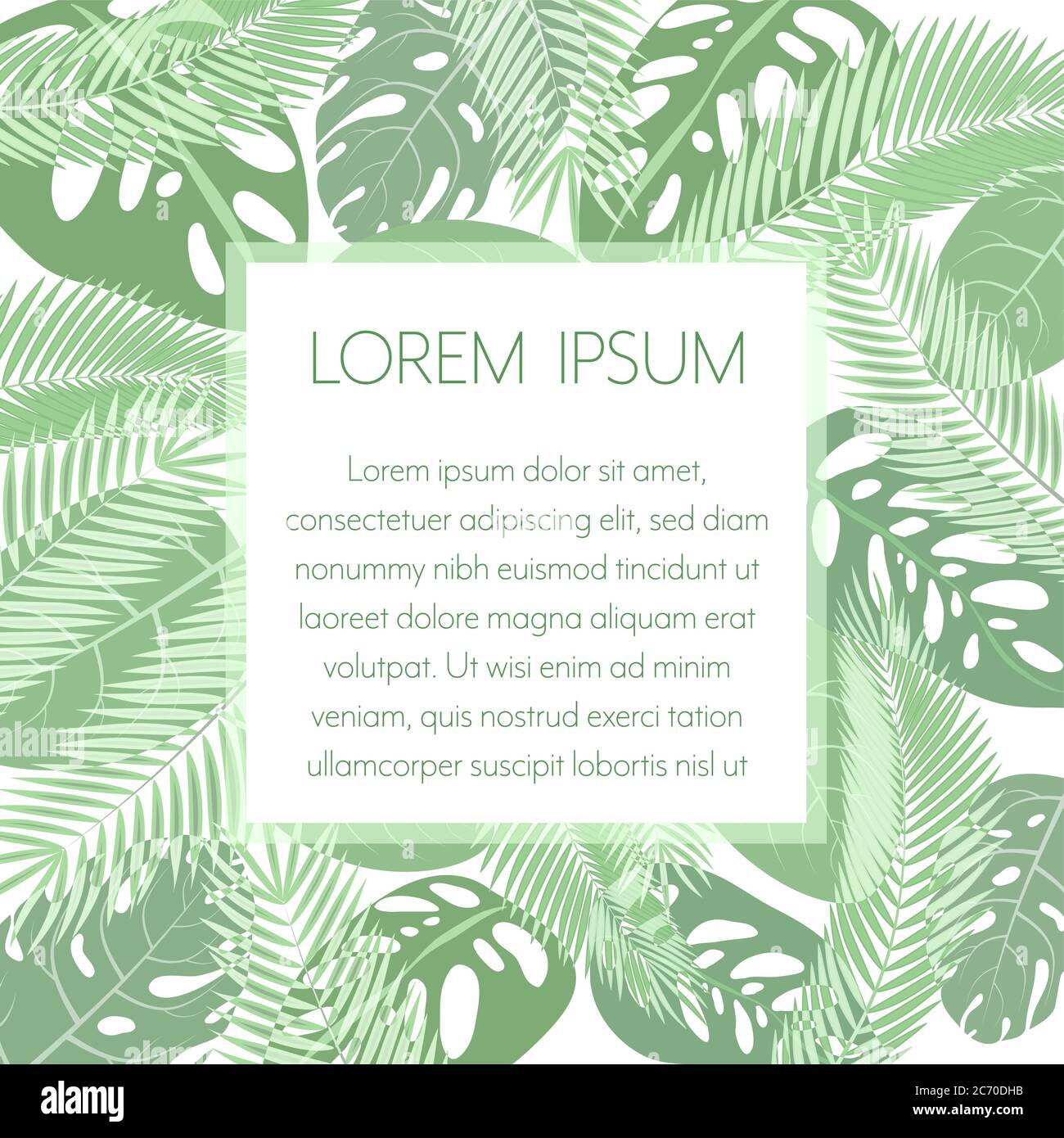 Tropic leaves background with frame for your text. Exotic banner ...