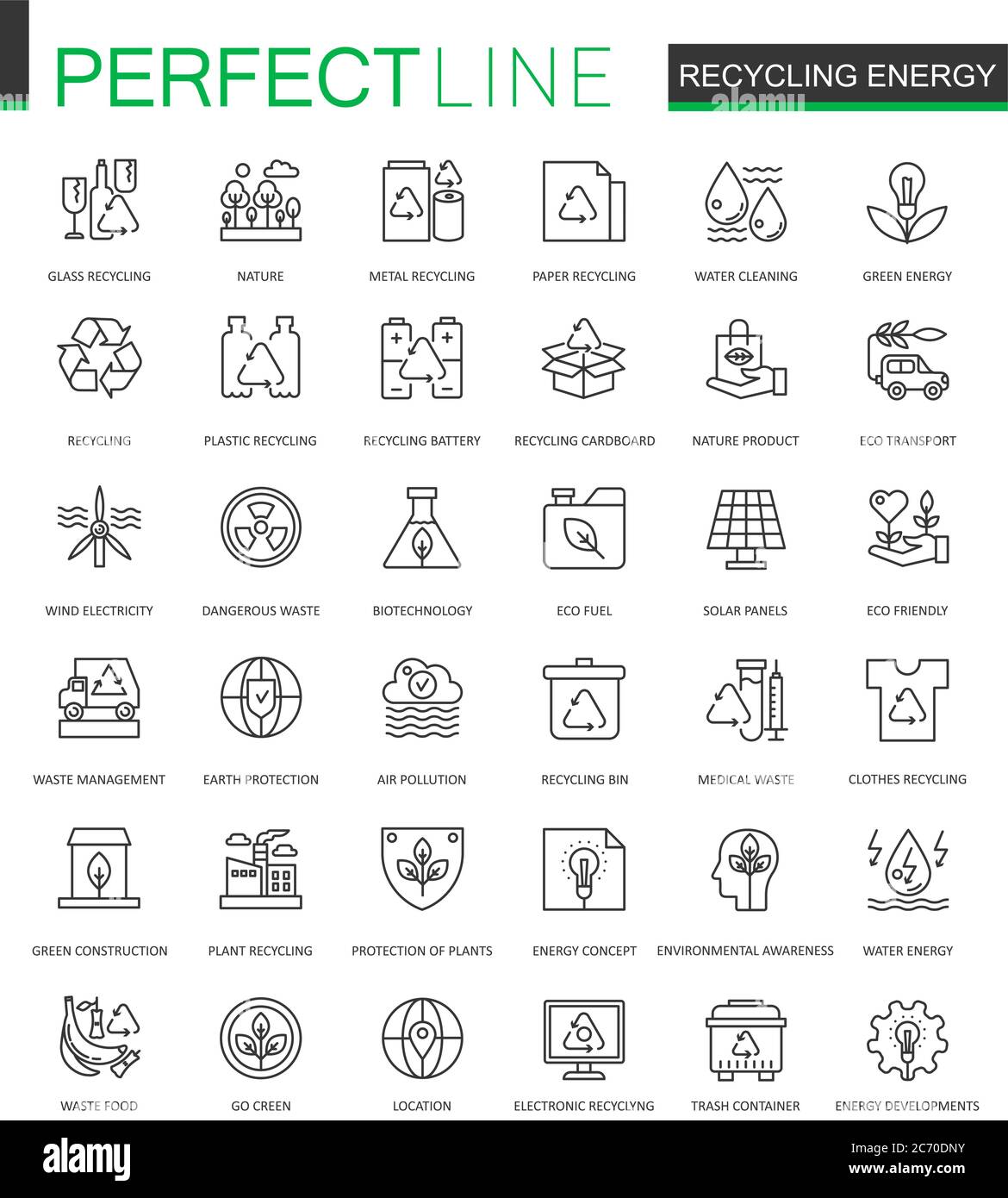 Recycling energy thin line web icons set. Renewable energy, green ...