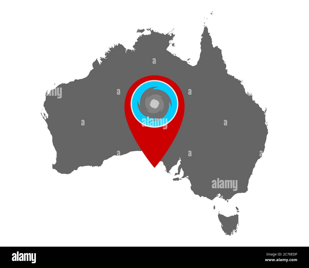 Map of Australia and pin with cyclone warning Stock Photo - Alamy