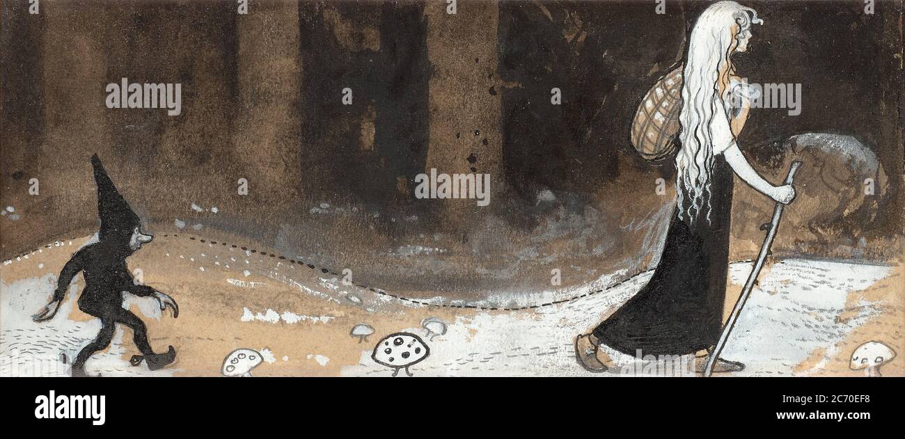 Vintage John Bauer fantasy elves and goblins illustration art Stock ...