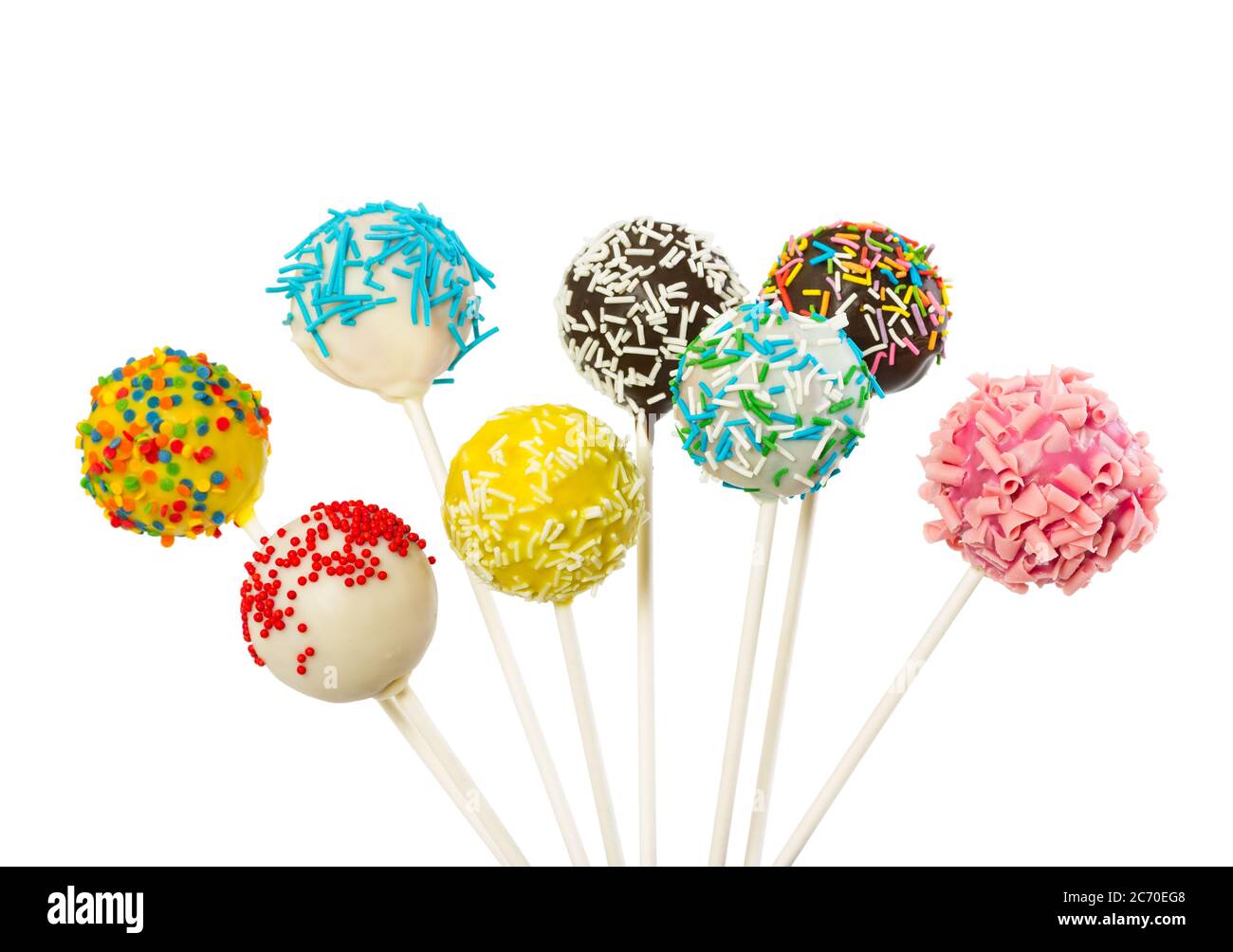 Colorful cake pops isolated on white background Stock Photo - Alamy