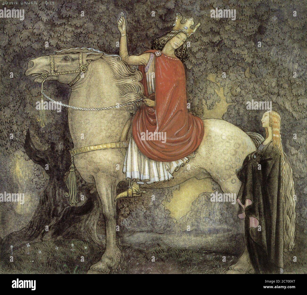 Vintage John Bauer fantasy elves and goblins illustration art Stock ...