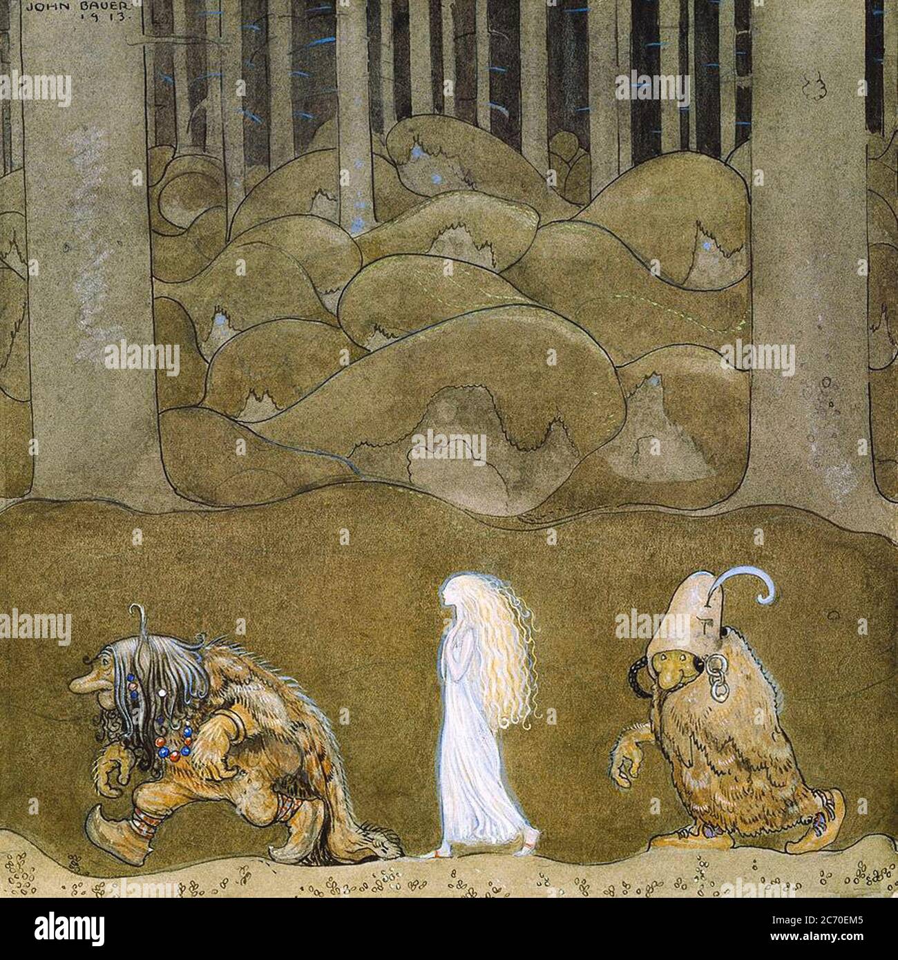 Vintage John Bauer fantasy elves and goblins illustration art Stock ...
