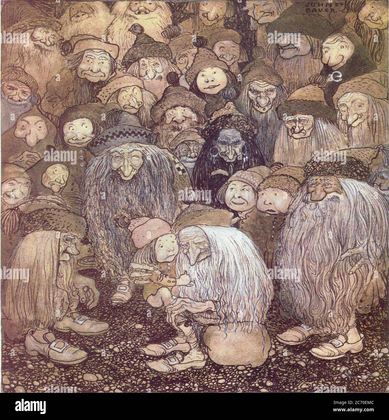 Vintage John Bauer fantasy elves and goblins illustration art Stock ...