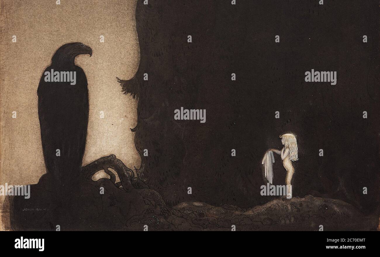 Vintage John Bauer fantasy elves and goblins illustration art Stock ...