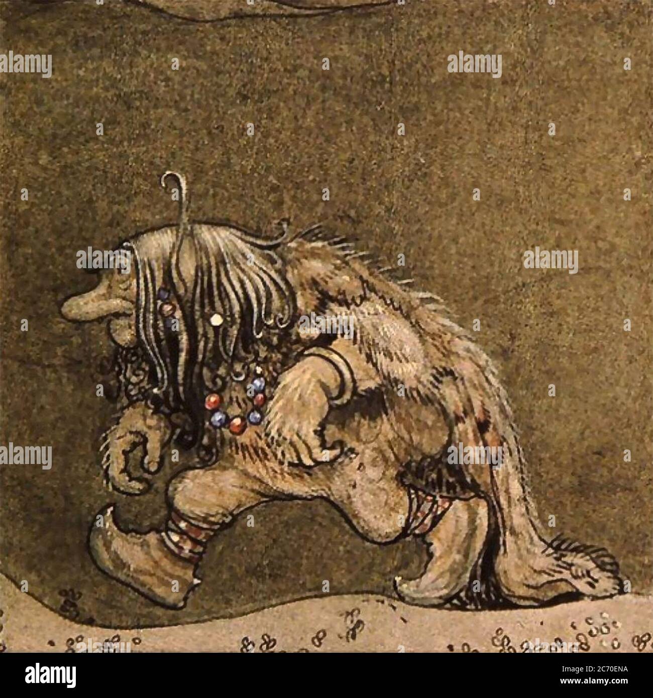 Vintage John Bauer fantasy elves and goblins illustration art Stock ...