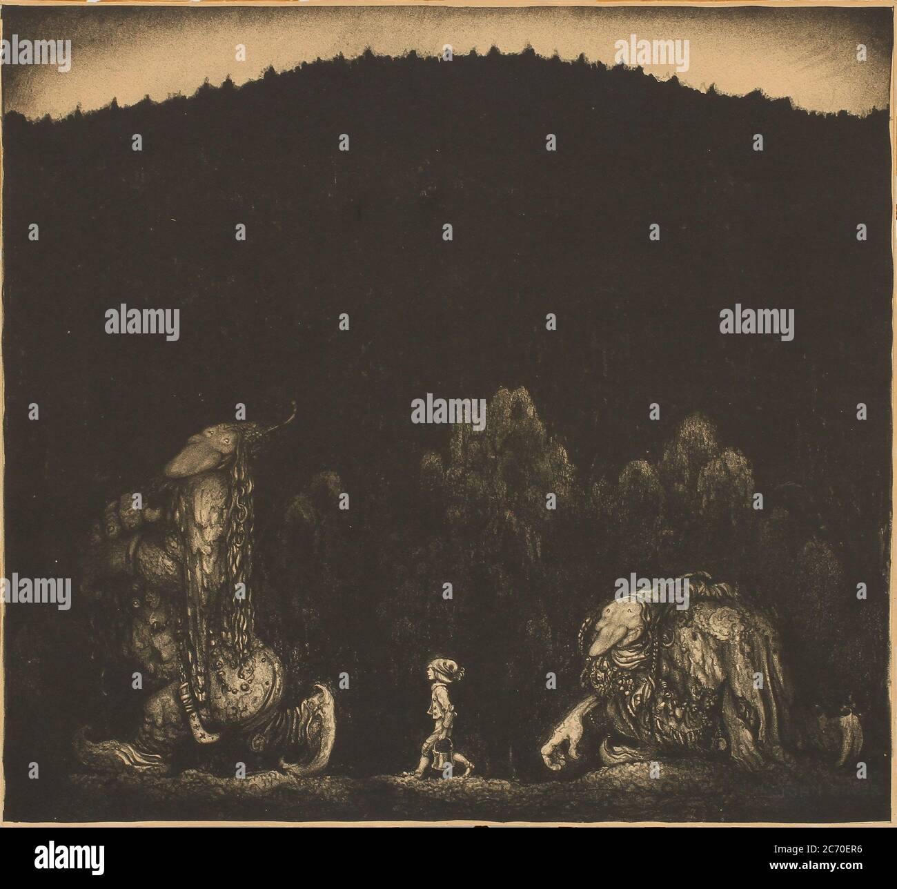 Vintage John Bauer fantasy elves and goblins illustration art Stock ...