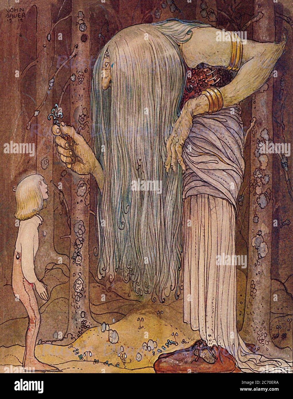 Vintage John Bauer fantasy elves and goblins illustration art Stock ...