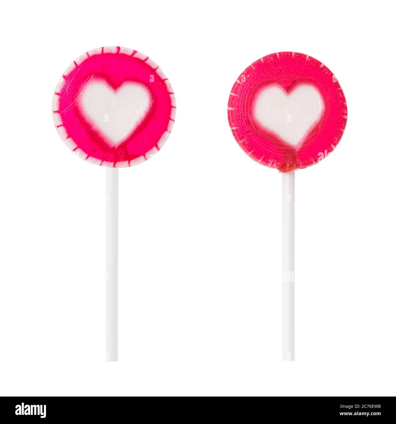Two raspberry lollipop with heart isolated on white background Stock ...
