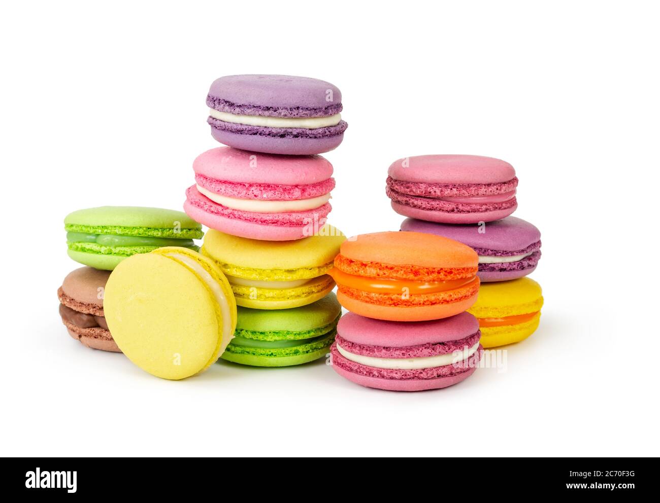 Different colorful french macaroons isolated on white background Stock ...