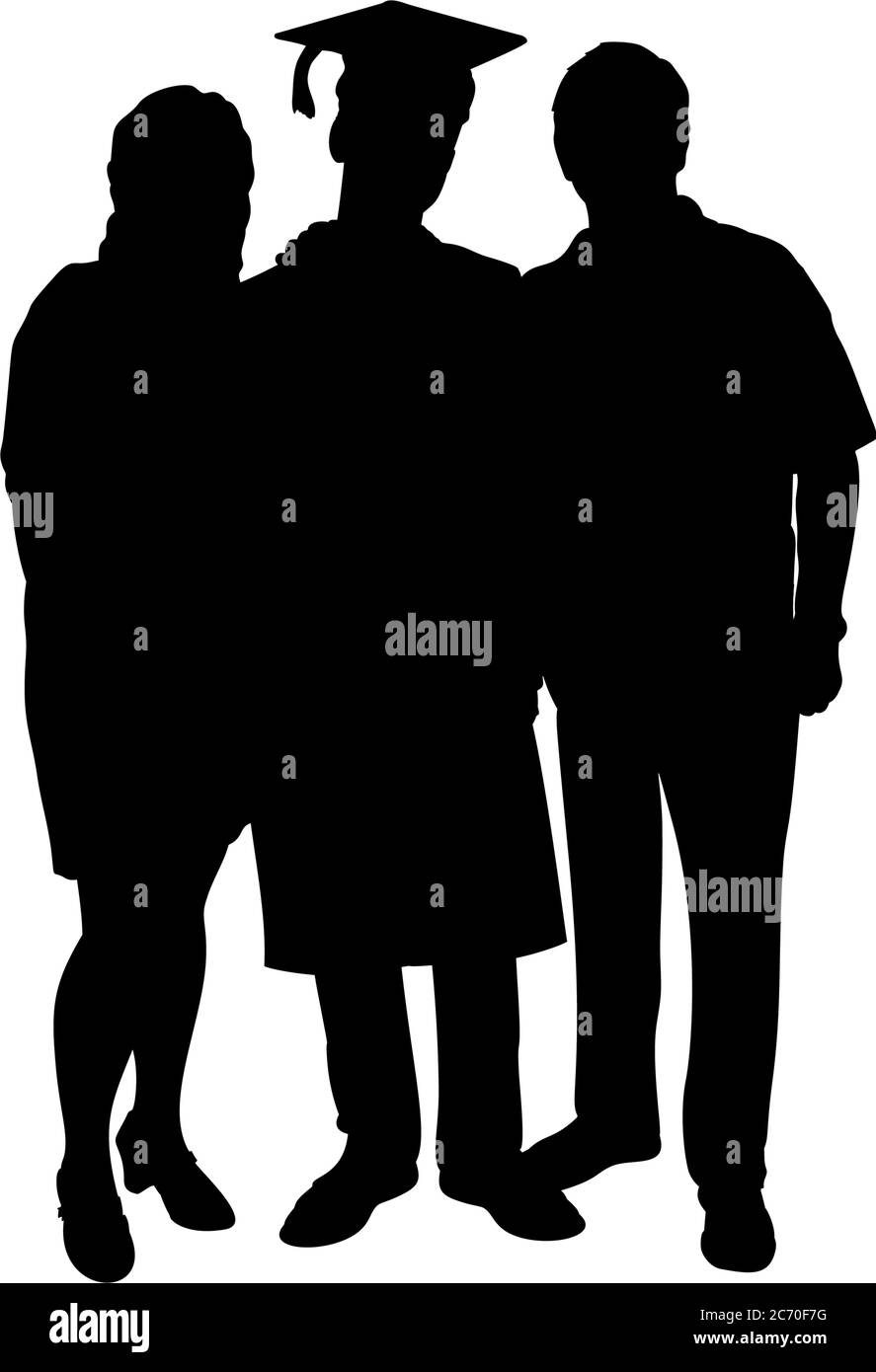 Silhouette young male graduate hugging his parents at graduation ...
