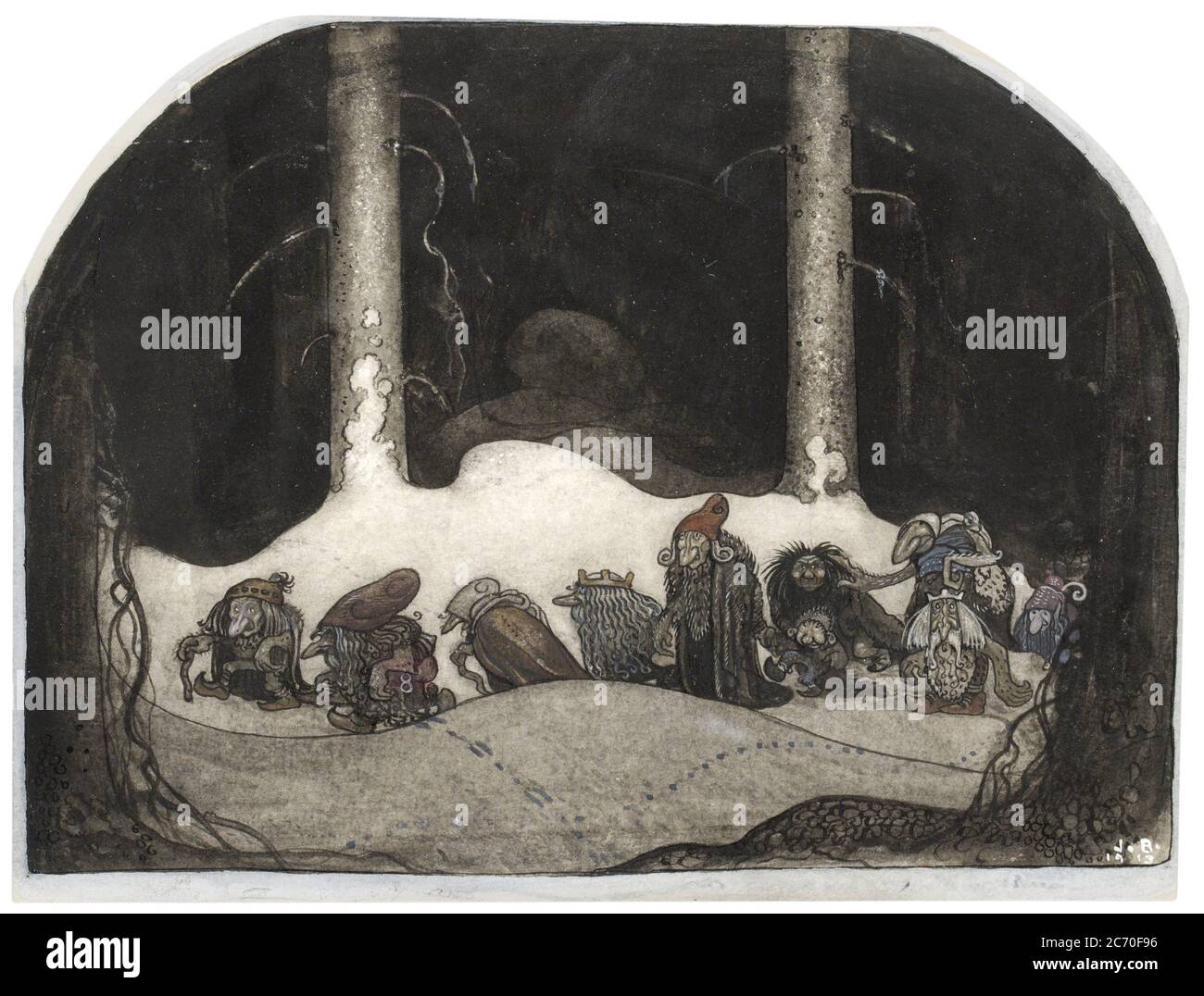 Vintage John Bauer fantasy elves and goblins illustration art Stock ...