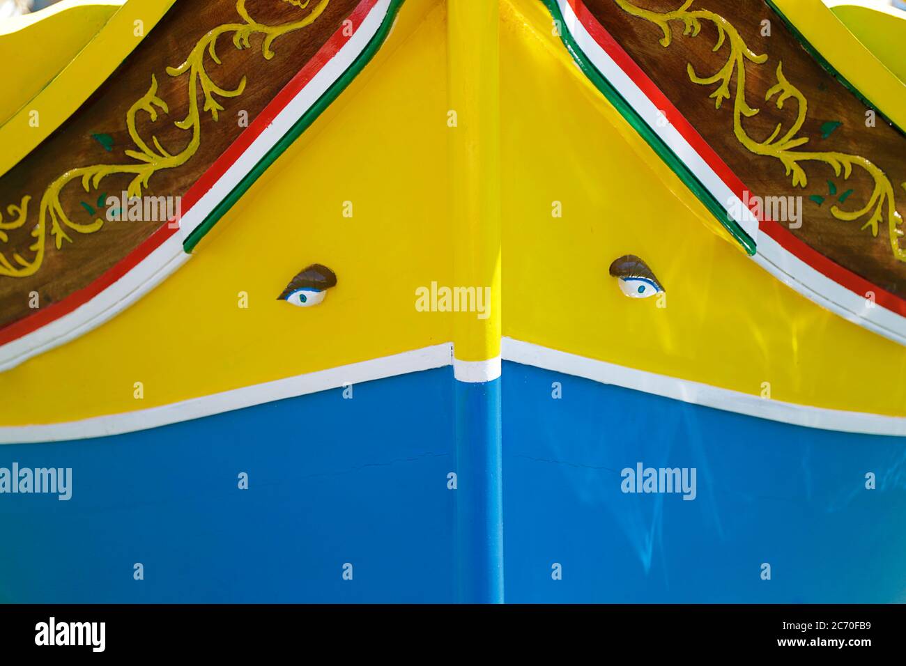 Typical maltese fishing boat, called luzzu with the eye of Osiris, in ...