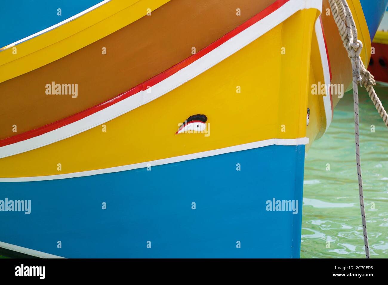 Typical maltese fishing boat, called luzzu with the eye of Osiris, in ...