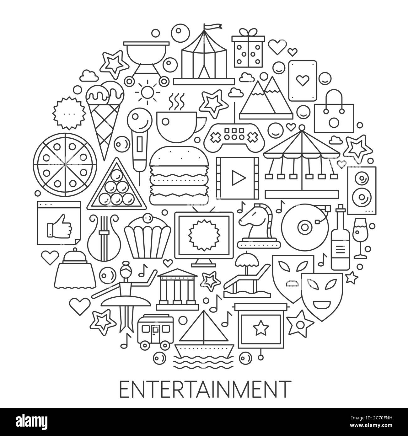 Entertainment infographic icons in circle - concept line vector ...