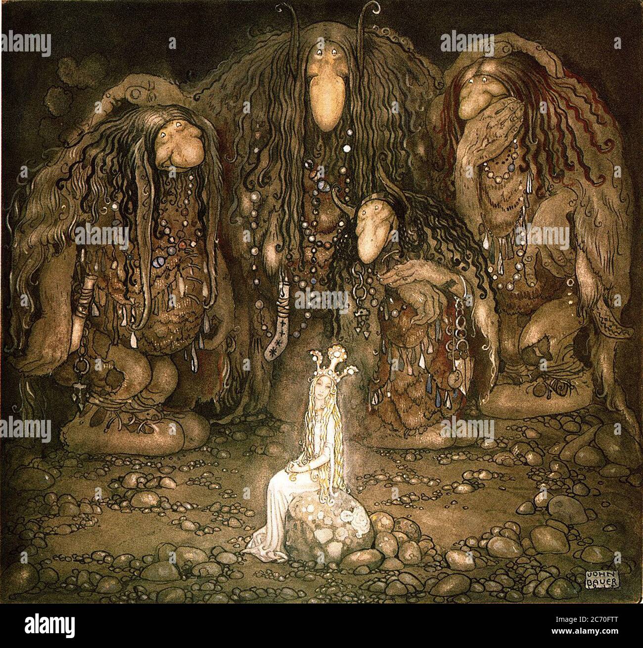 Vintage John Bauer fantasy elves and goblins illustration art Stock ...