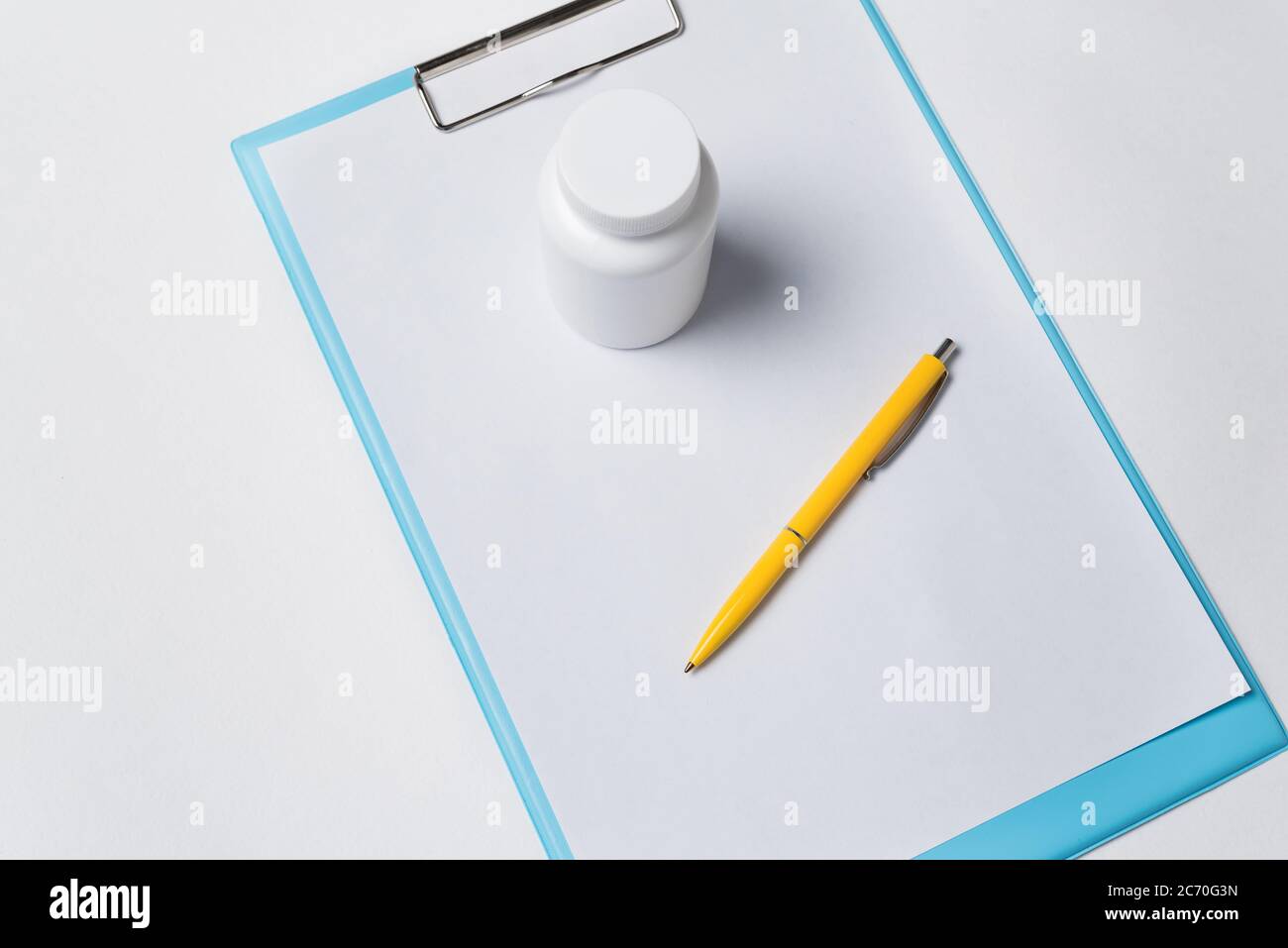 Documents, Bottle of Pills and pen on white background. medical ...