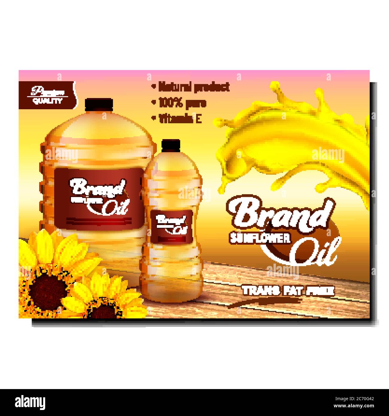 Sunflower Oil Natural Product Promo Poster Vector Stock Vector Image ...