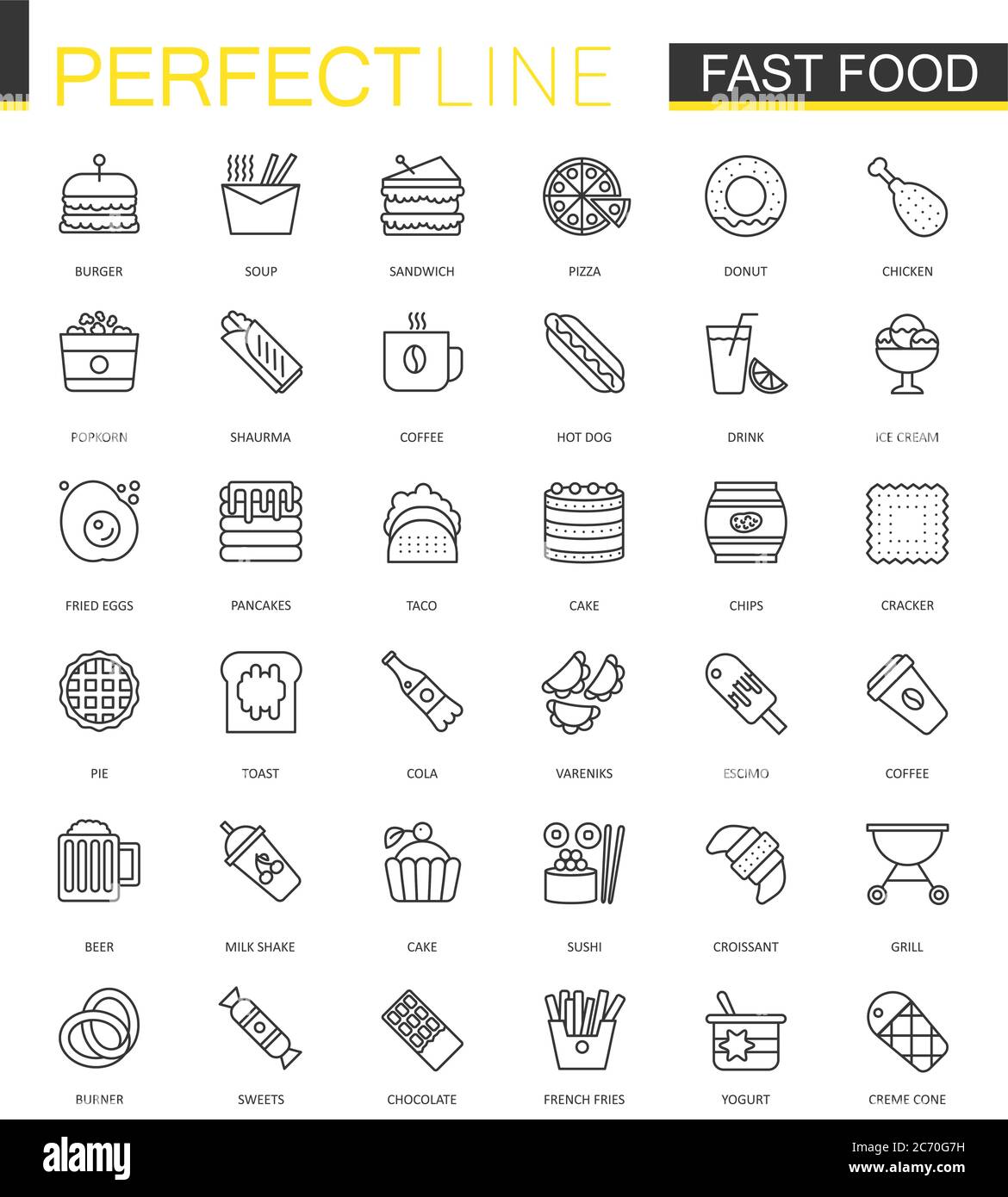 Fast food thin line web icons set. Outline stroke icons design Stock ...