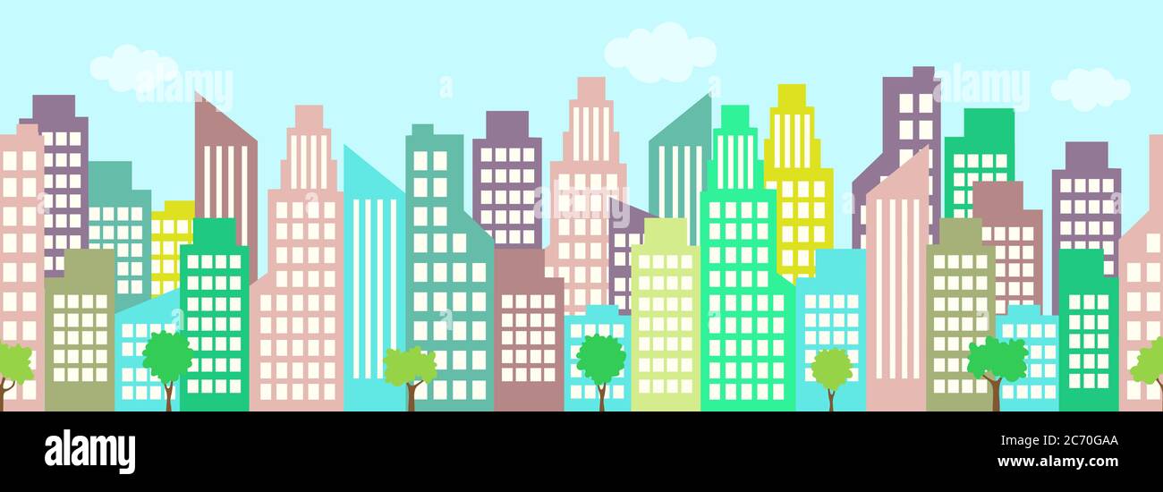 Cityscape, city houses seamless border, urban multi-story building ...