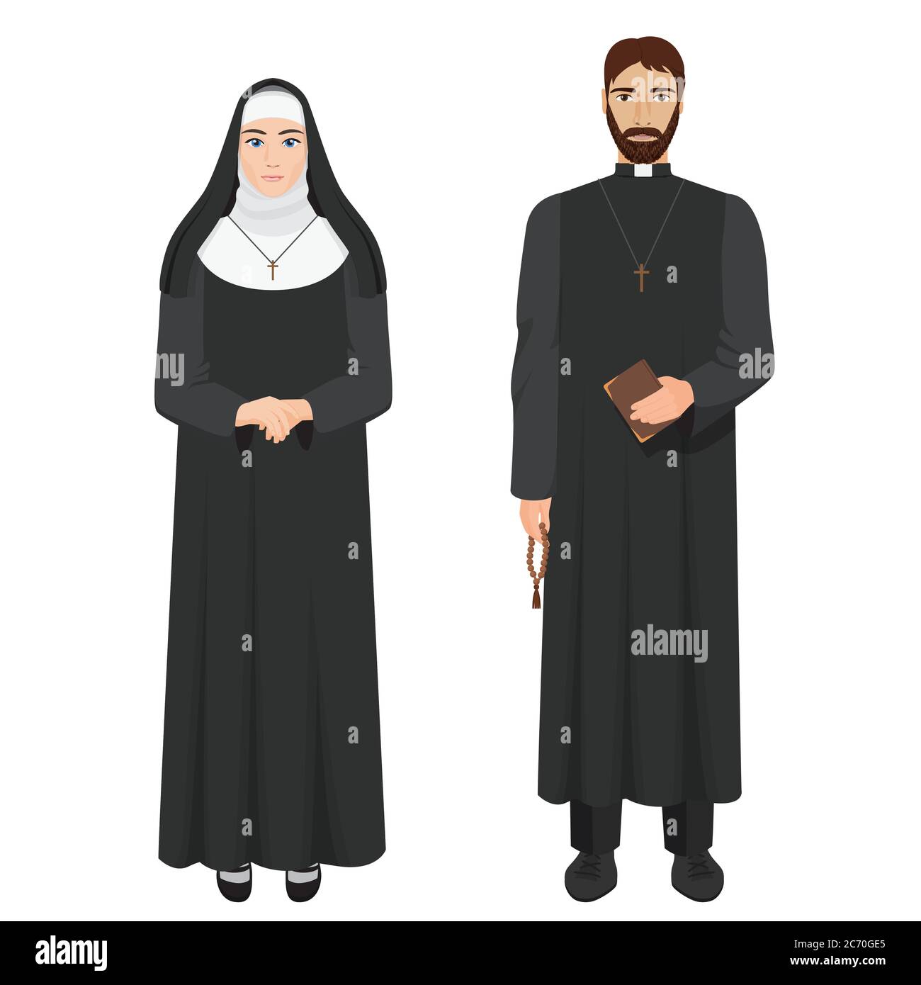 Catholic priest and nun. Realistic vector illustration Stock Vector ...