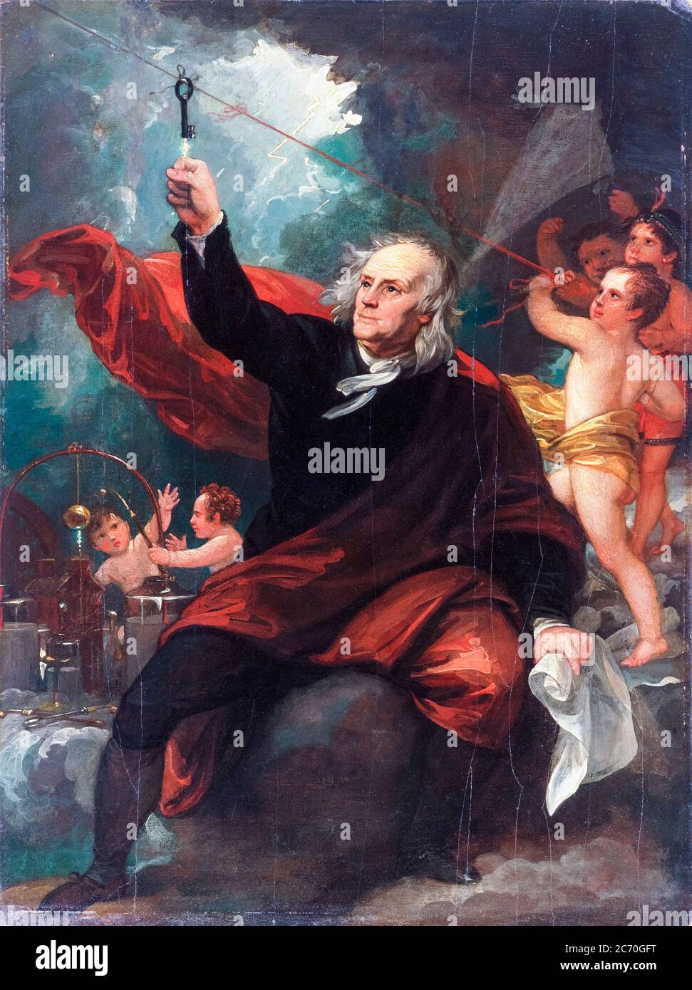 Benjamin Franklin, Drawing Electricity from the Sky, painting by ... Benjamin Franklin, Drawing Electricity from the Sky, painting by ...