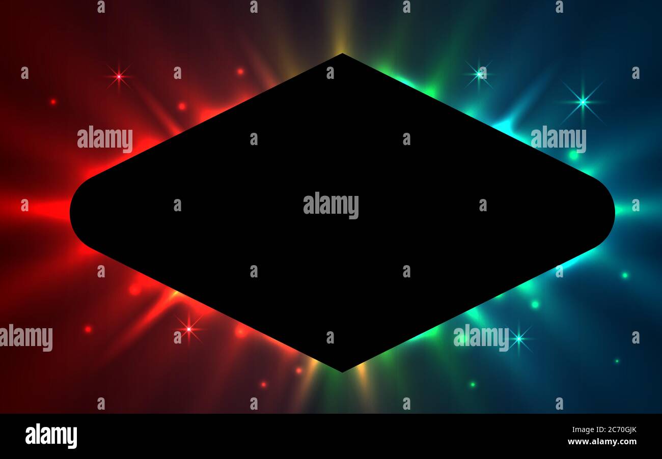 Black frame with colorful light beams. Glowing frame. Vector ...