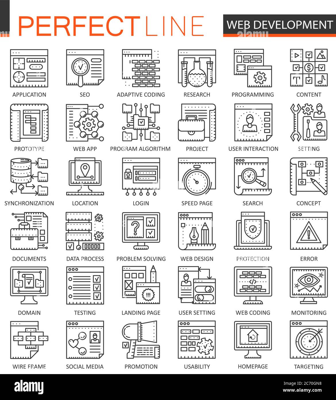 SEO and development outline concept symbols. Perfect thin line icons ...