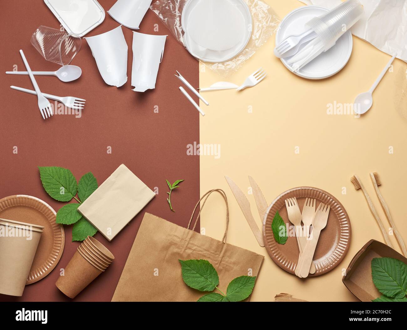 non-degradable plastic waste from disposable tableware and a set of ...