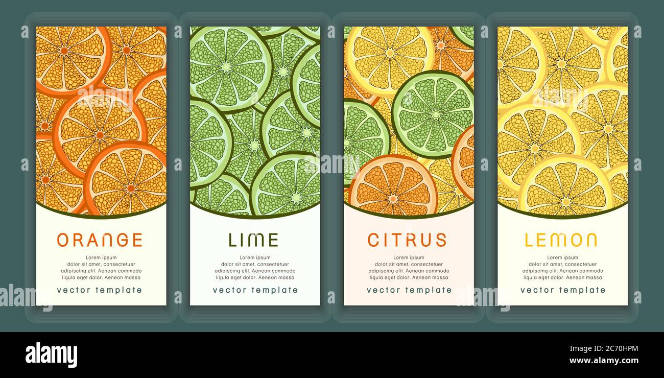 Set vertical banners with citrus, voucher template with slices of ...
