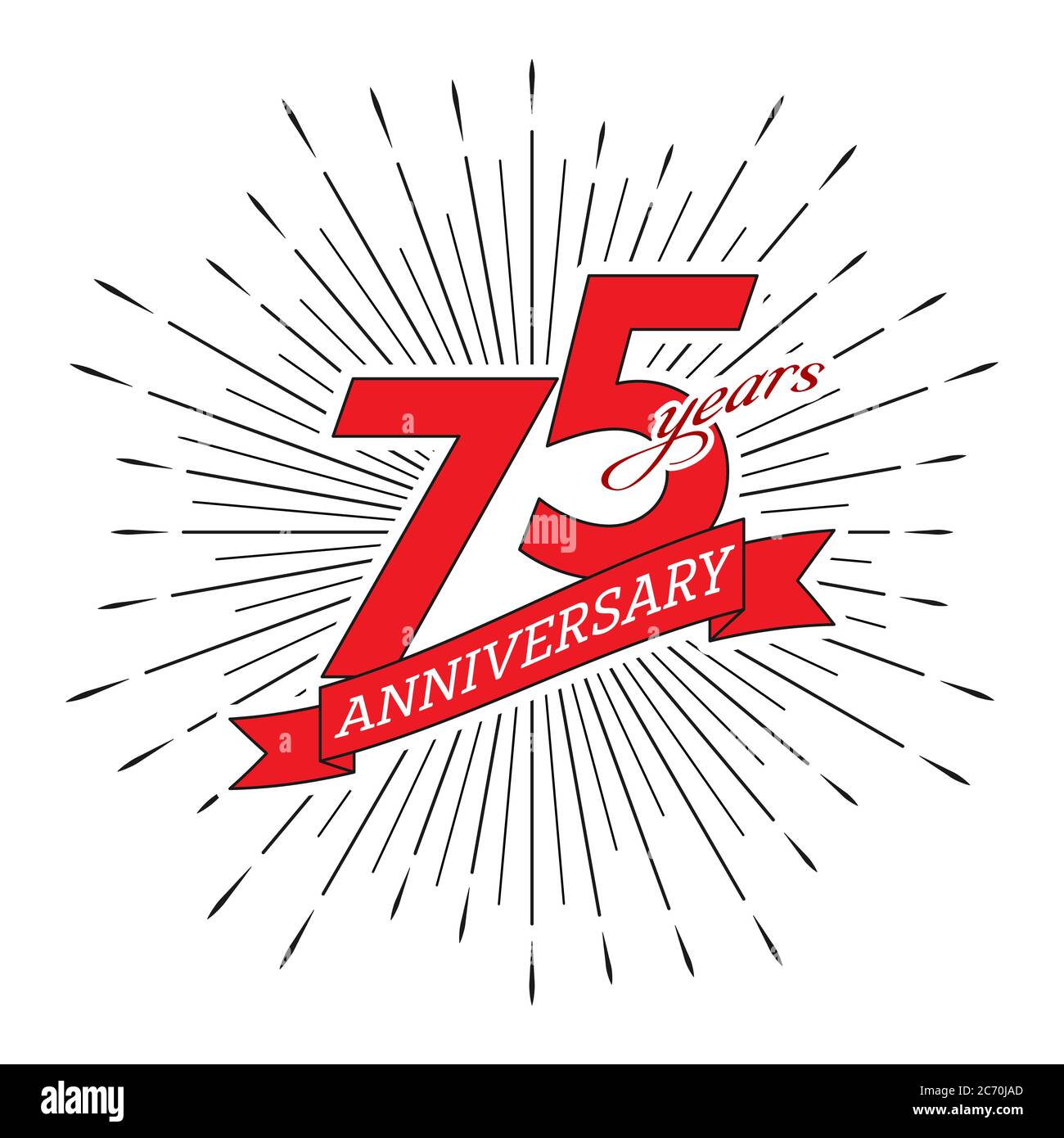 75th anniversary. Greeting inscription with salute and ribbon, vector ...