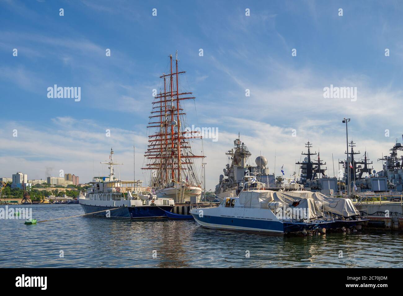 VLADIVOSTOK, RUSSIA - JULY 13, 2020: "Sedov", four-masted steel barque ...