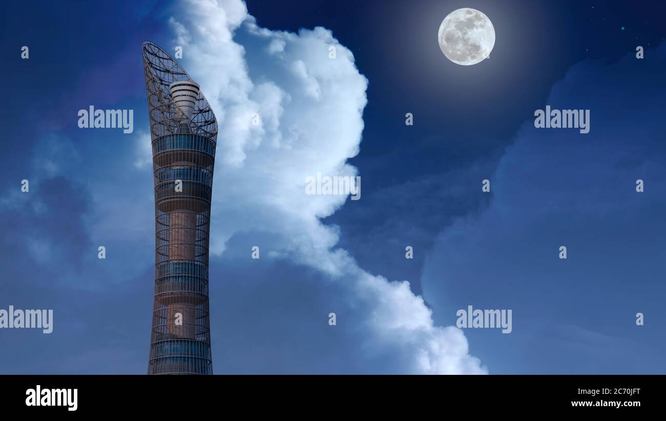 Doha, Qatar - February 2019: Aspire Tower, nicknamed Torch Doha ...