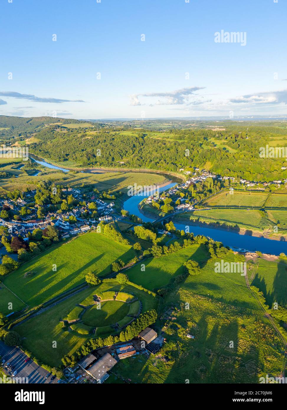 Aerial view of the Welsh town Caerleon in Wales, home of the Roman ...