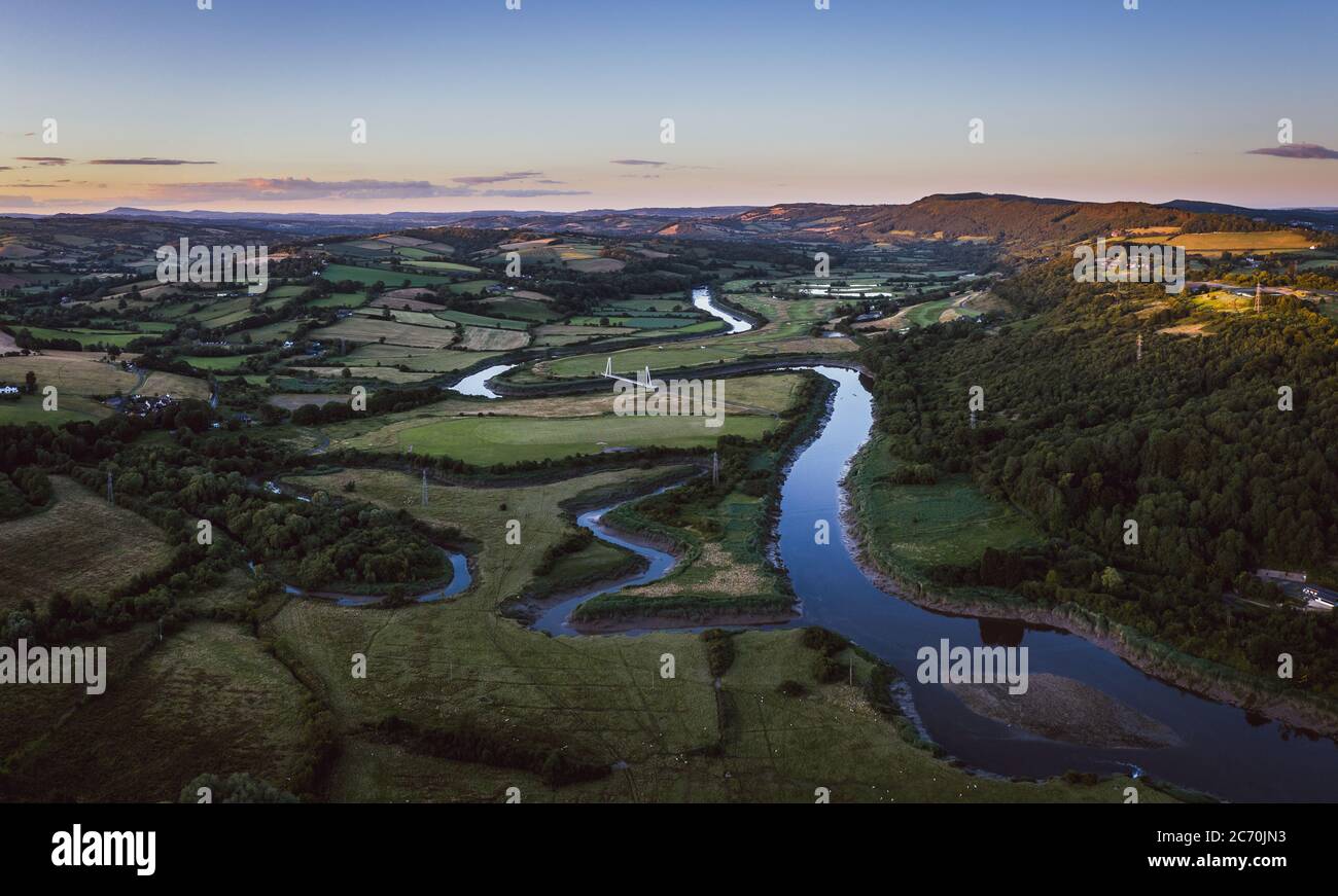 Aerial view of the Welsh town Caerleon in Wales, home of the Roman ...
