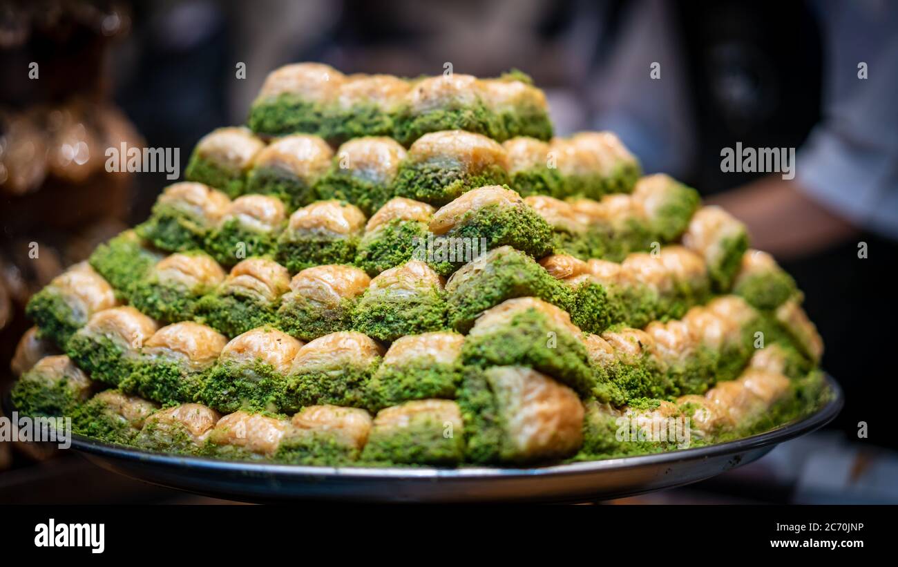 Assortment of delicious Turkish traditional dessert baklava from ...