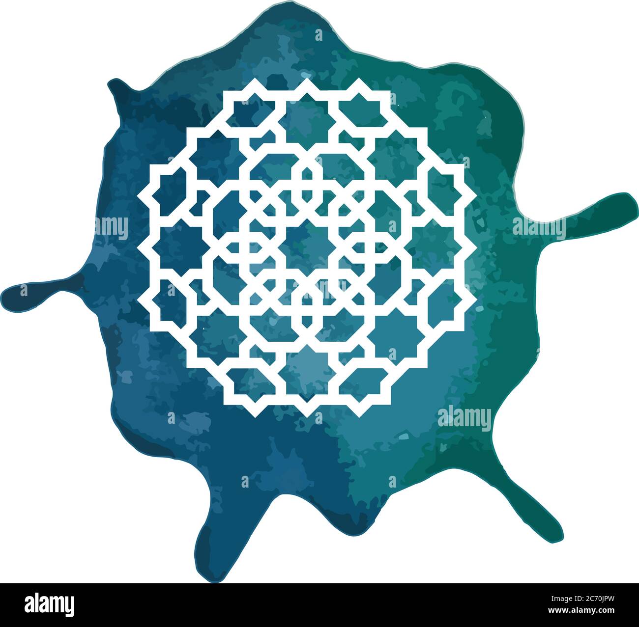 Arabesque seal, stamp round geometric element with watercolor splash ...
