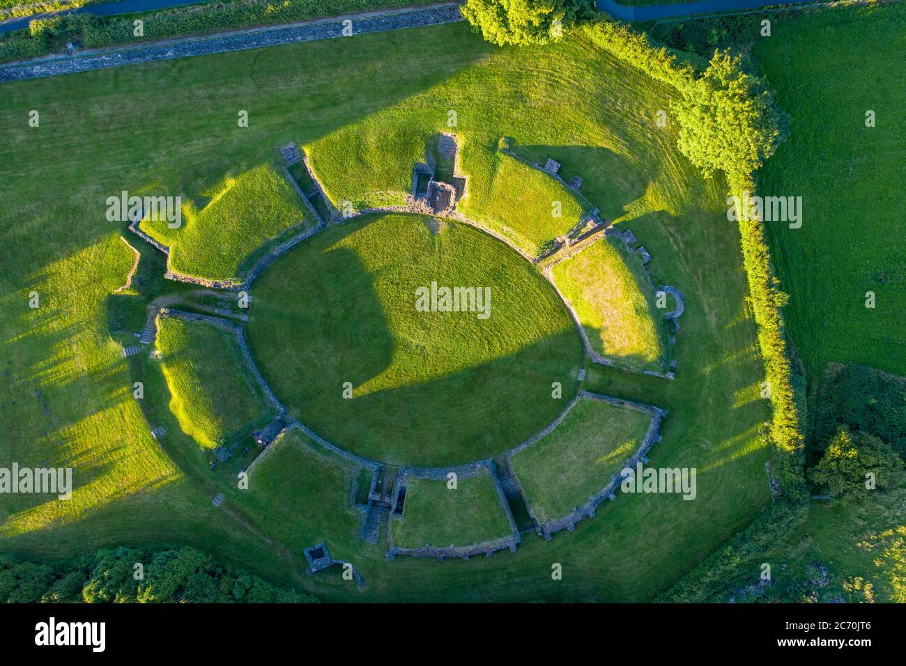 Aerial view of the Welsh town Caerleon in Wales, home of the Roman ...
