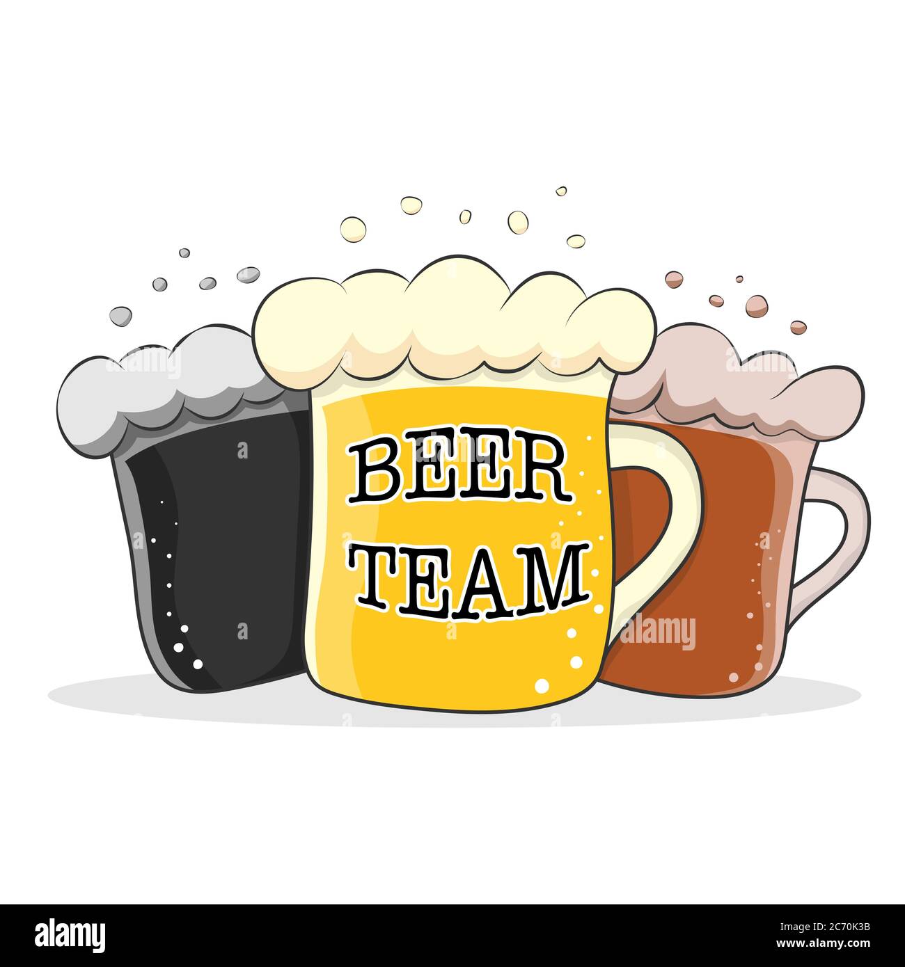 Three beer mugs with the words BEER TEAM for stickers, banners, logos ...