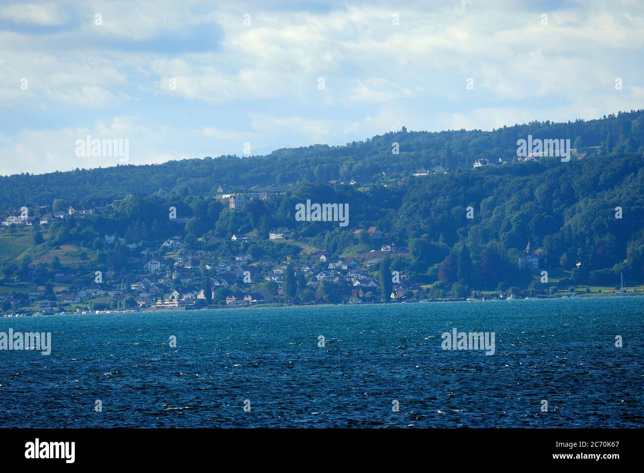 Lake Constance, a lake at the foot of the Alps, on the border between ...