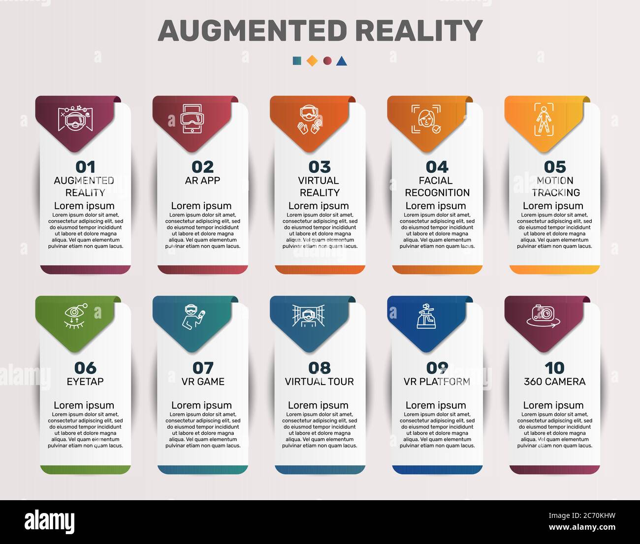 Infographic Augmented Reality template. Icons in different colors ...