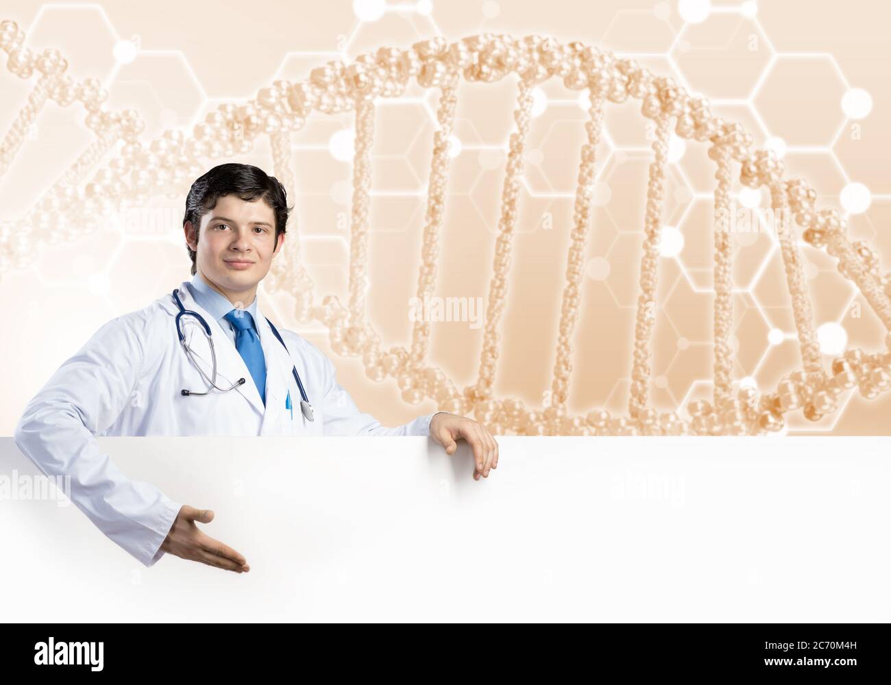 Doctor with banner Stock Photo - Alamy