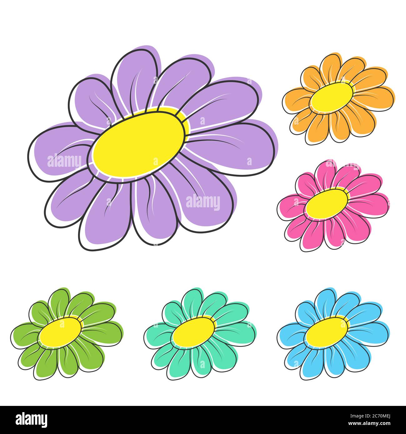 set of multicolored flowers for a theme design, isolated on a white ...