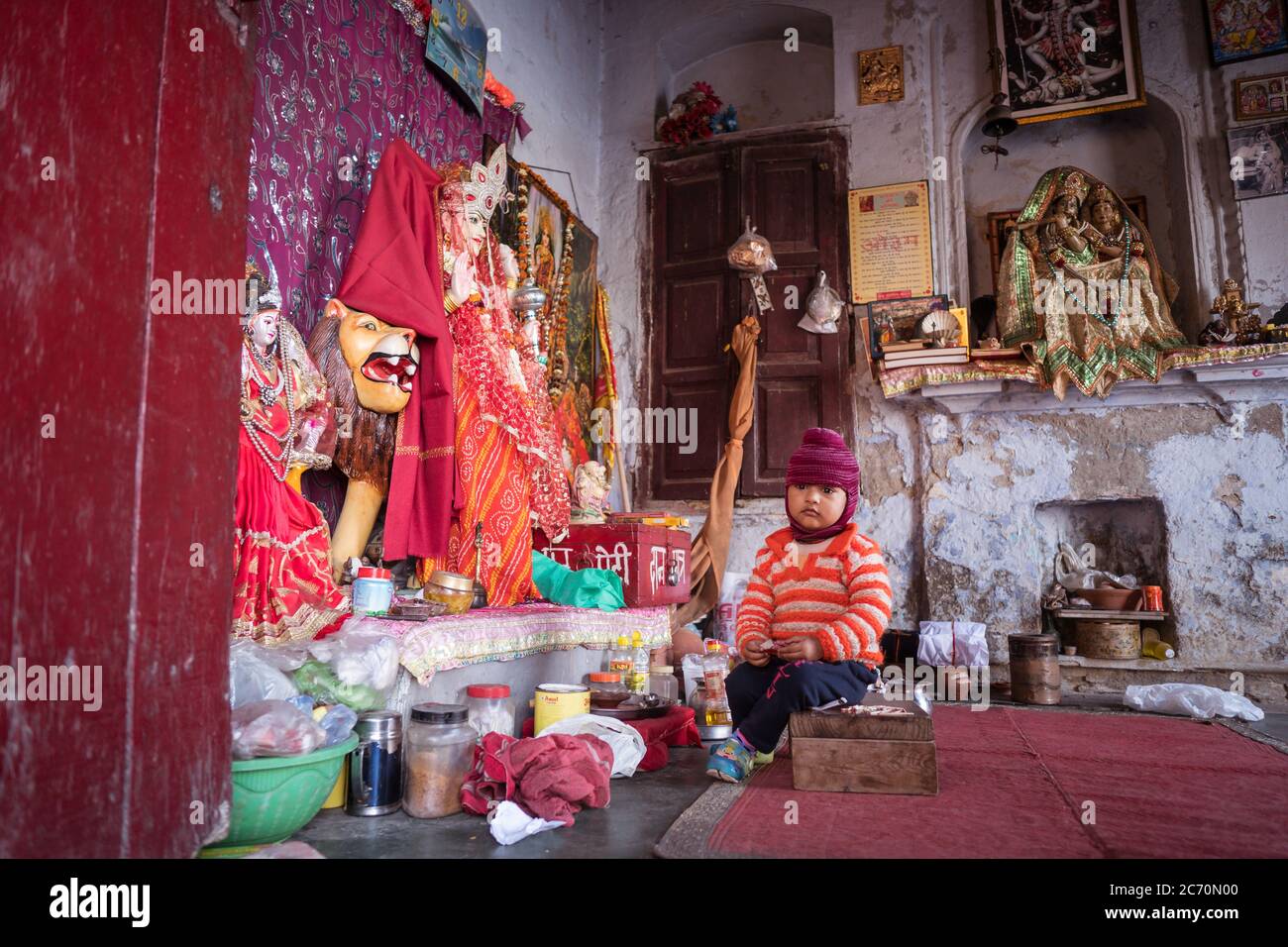 New Delhi / India - February 18, 2020: cute little boy with red hat ...
