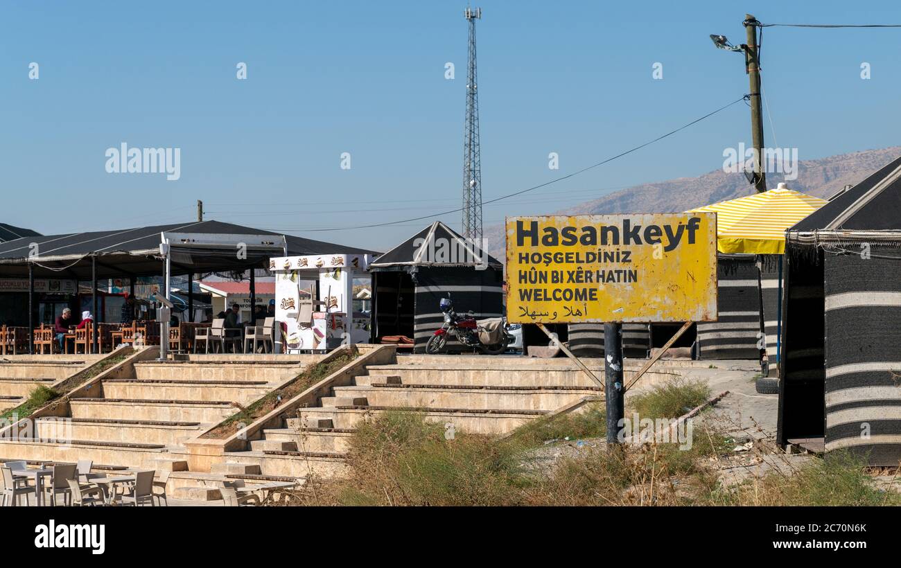 Hasankeyf, Turkey - October 2019: Village sign of Hasankeyf town on the ...