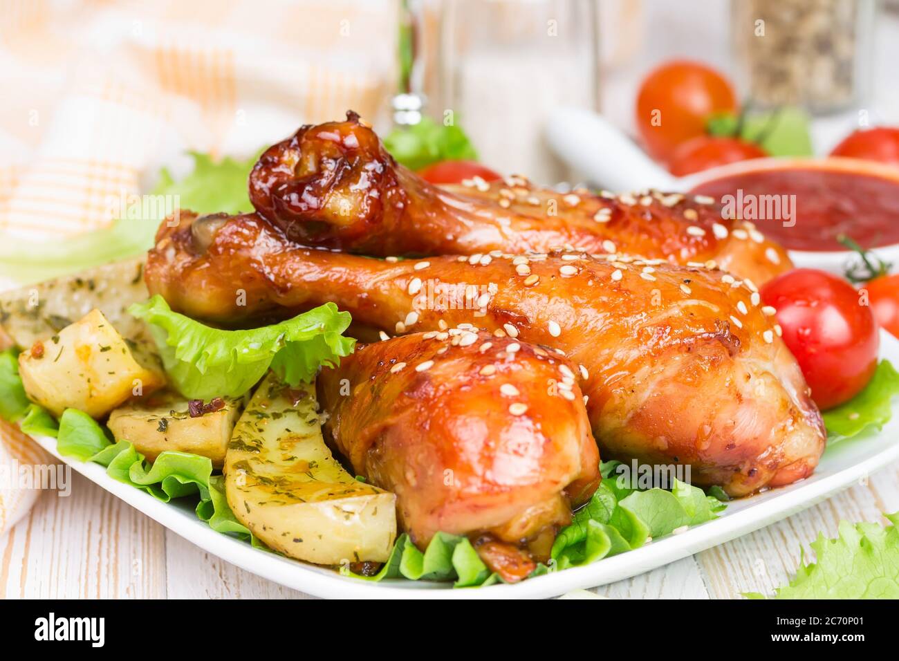 Fried chicken legs teriyaki hi-res stock photography and images - Alamy