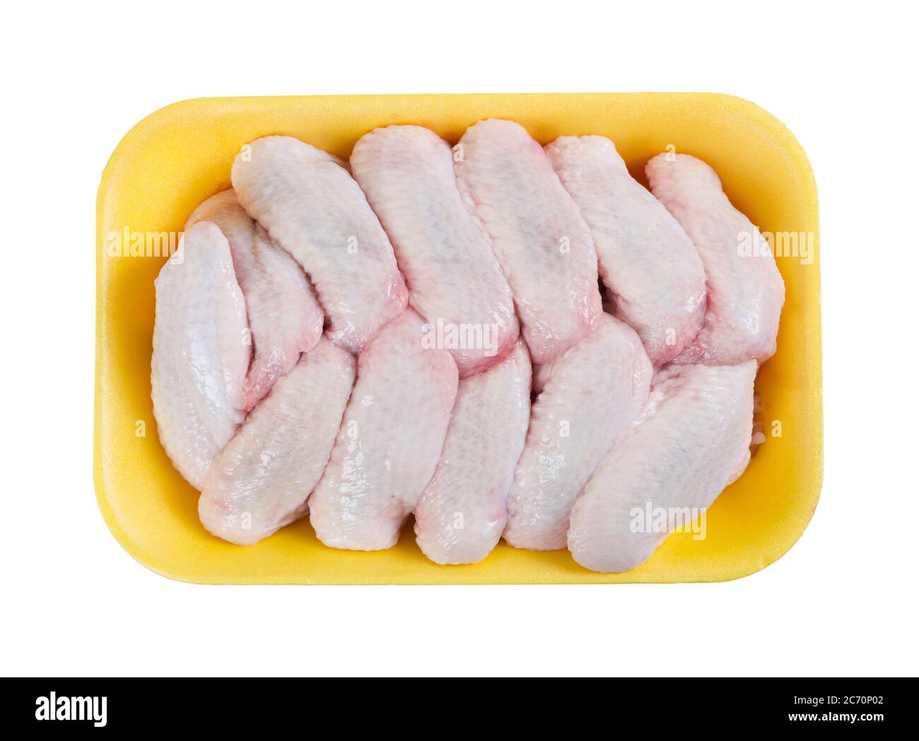 Raw chicken wings in yellow tray isolated on white background Stock ...